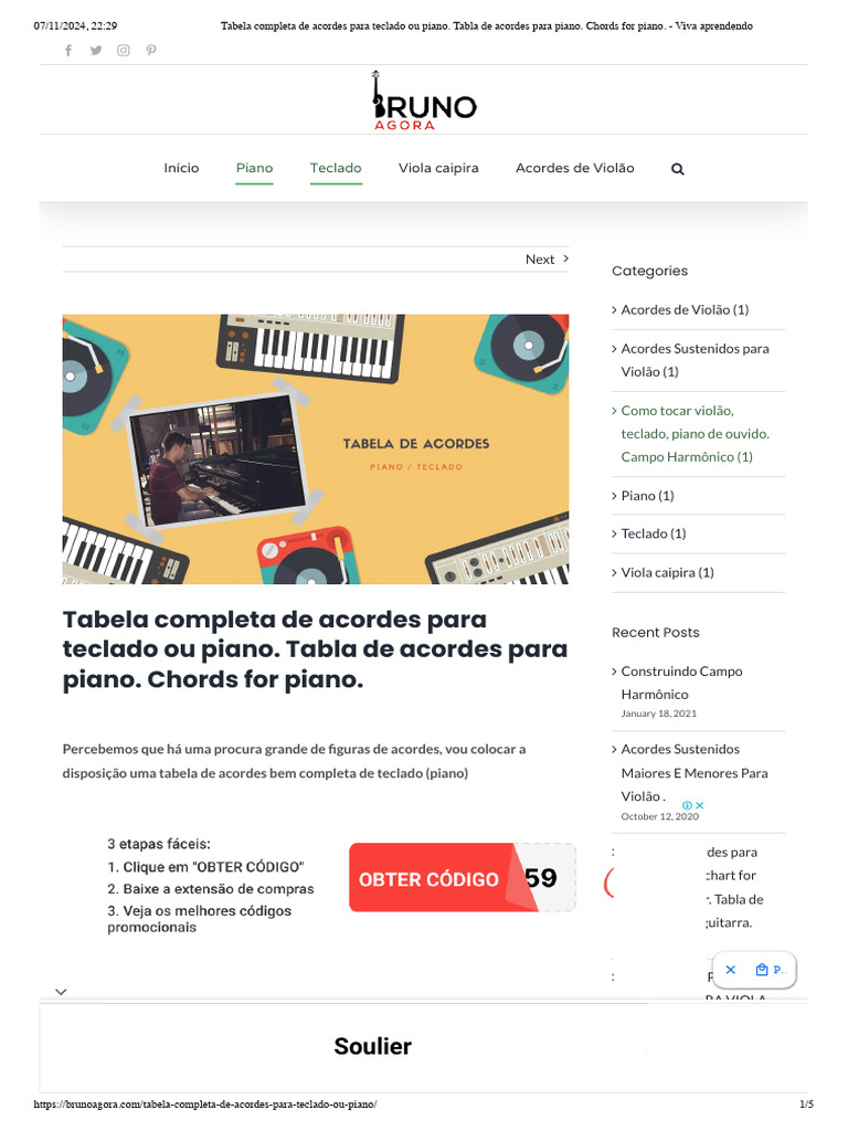 Tabela Completa de Acordes para Teclado Ou Piano. Tabla de Acordes para Piano. Chords For Piano ...
