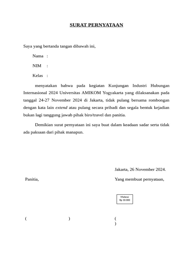 Surat Pernyataan Extend Ki 2024 | PDF
