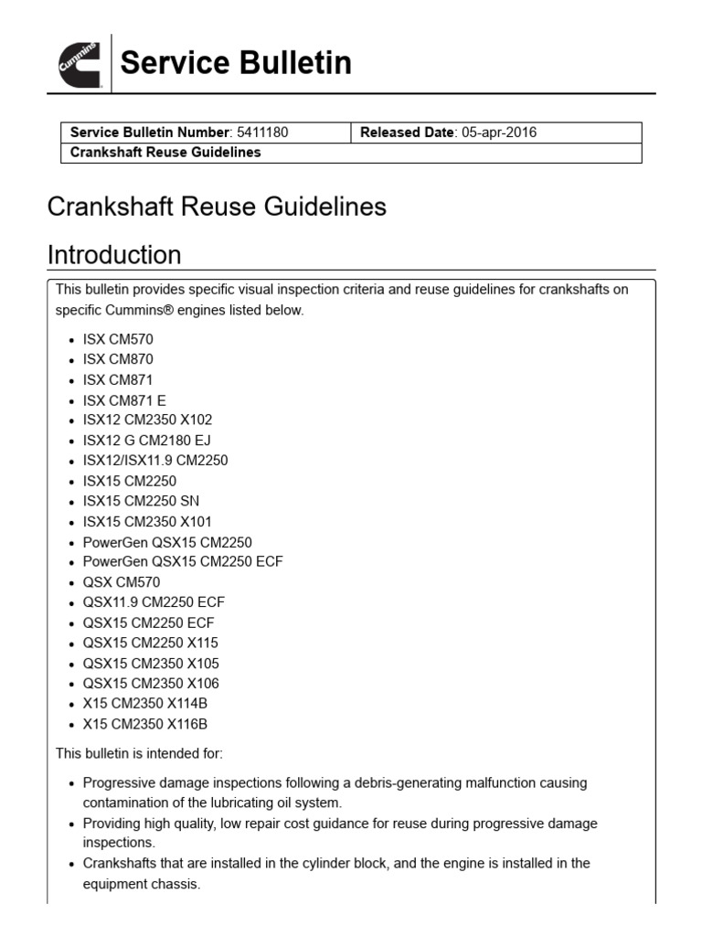 Crankshaft Reuse Guidelines | PDF | Bearing (Mechanical) | Lubricant