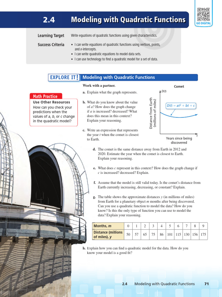 Quadratic Functions: Modeling Techniques | PDF | Quadratic Equation | Equations