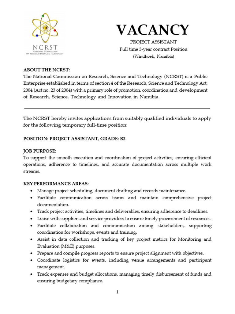 IAA Project Assistant Advert | PDF | Project Management | Business