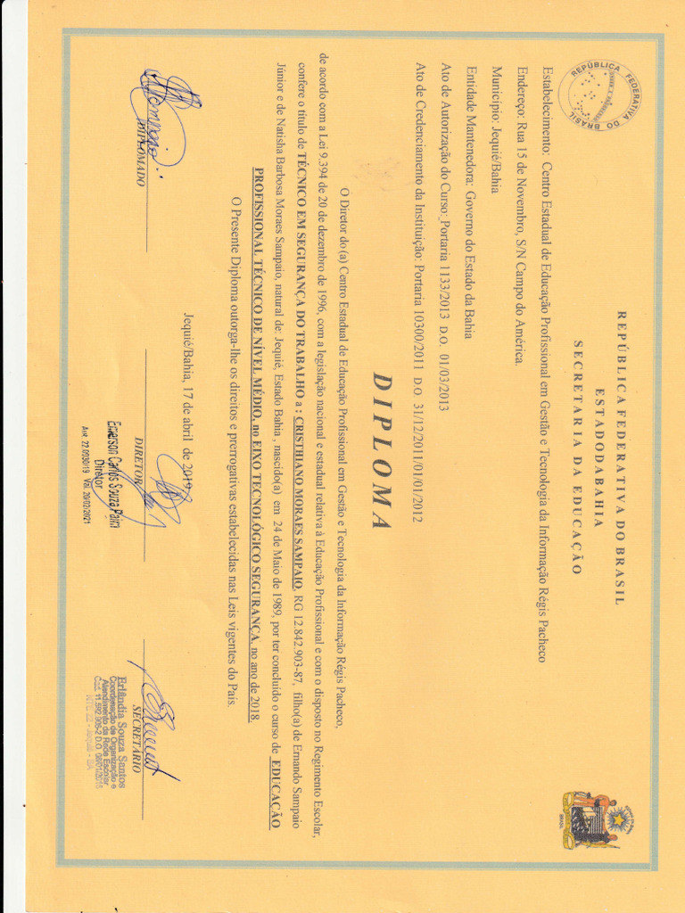 Frente Diploma TST | PDF