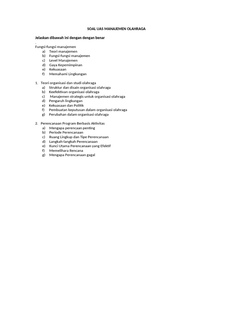 Soal Uas Manajemen Olahraga | PDF | Karier & Perkembangan