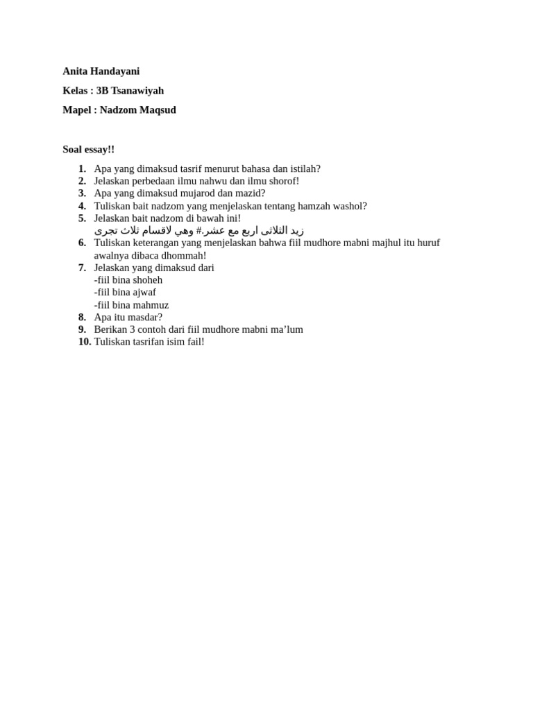 Soal Nadzom Maqsud | PDF