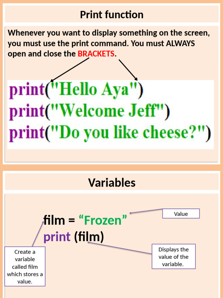 Lesson 1 - Python Intro - Print and Input - Medium - Abbrev JC | PDF ...