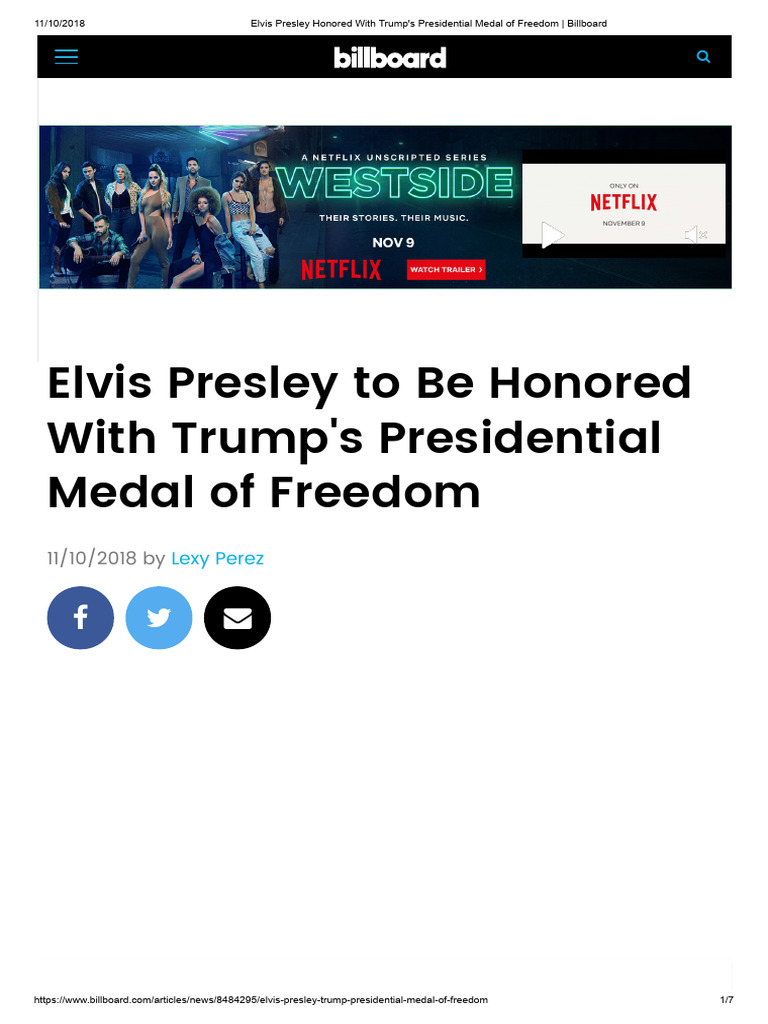 Elvis Cantor Ganha Red With Trump's Presidential Medal of Freedom - Billboard | PDF | Elvis Presley