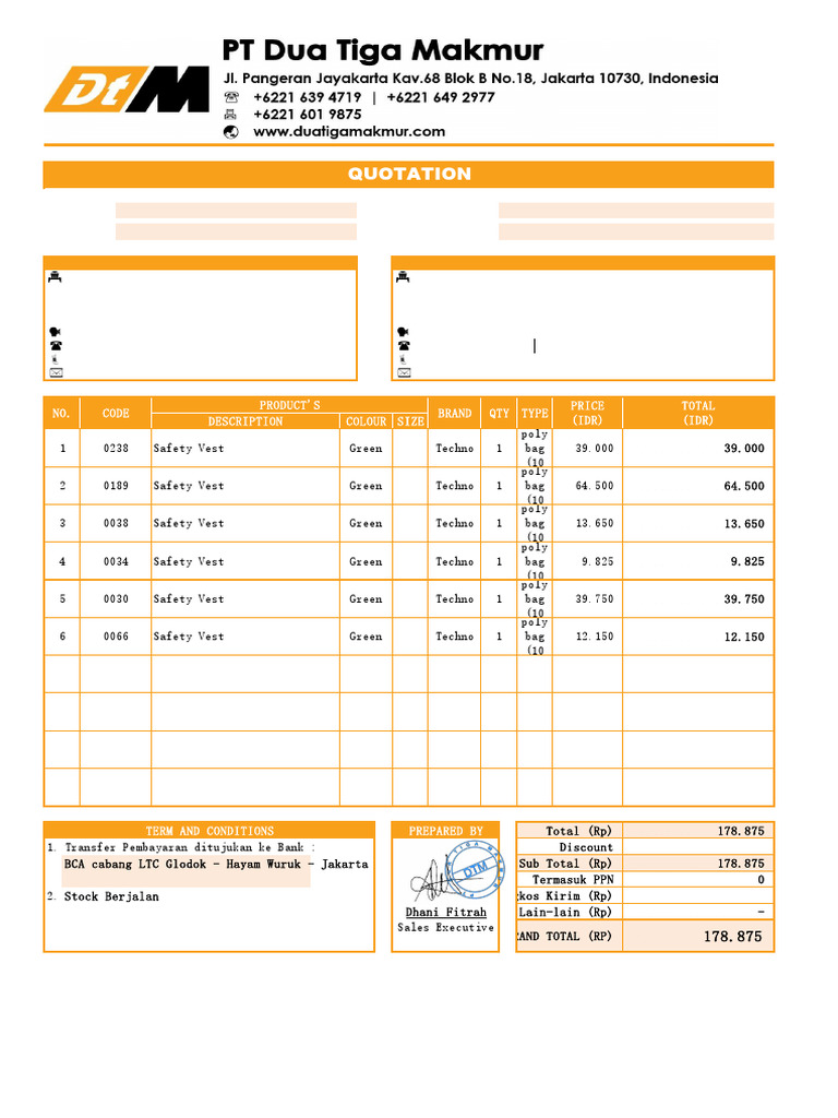 Quotation - PT - Integritas Perkasa Rompi | PDF