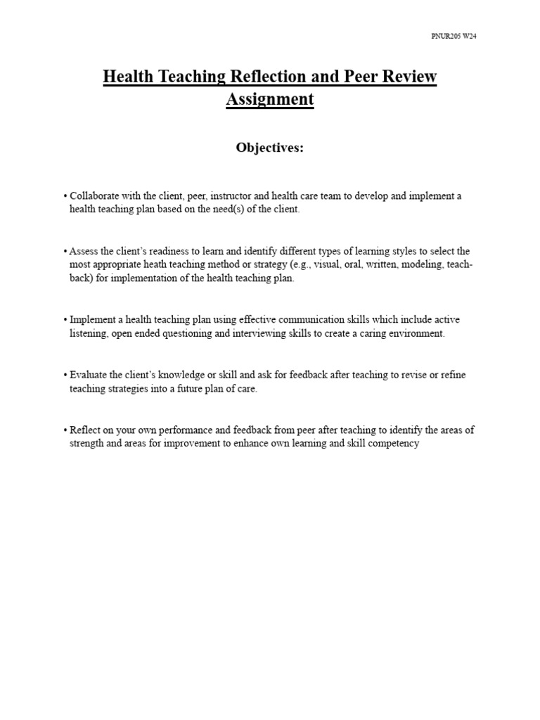 Health Teaching Reflection and Peer Review Assignment W24 Revised | PDF ...