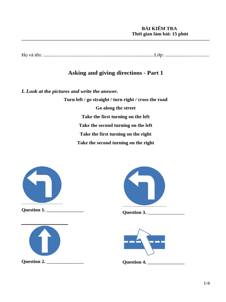 Directions Practice Test for Students | PDF