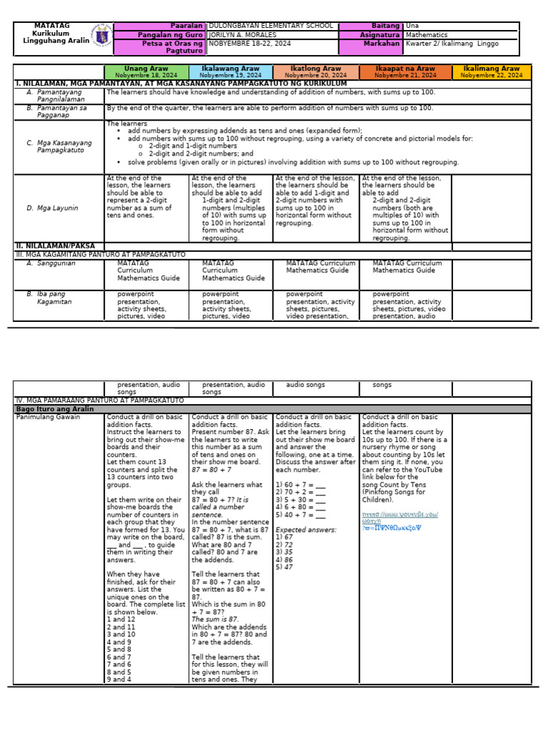 G1-Q2-Dll-Week 5-Mathematics | PDF | Learning | Cognitive Science