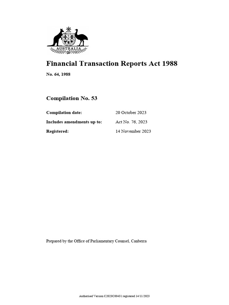 6 - Financial Transaction Reports Act 1988 | PDF | Insurance | Identity ...