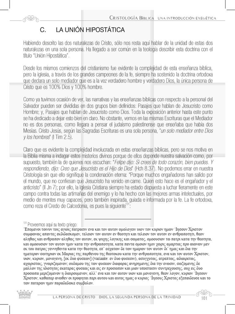 Cristología Bíblica de Javier Martínez. La Unión Hipostática. Pg. 101 ...