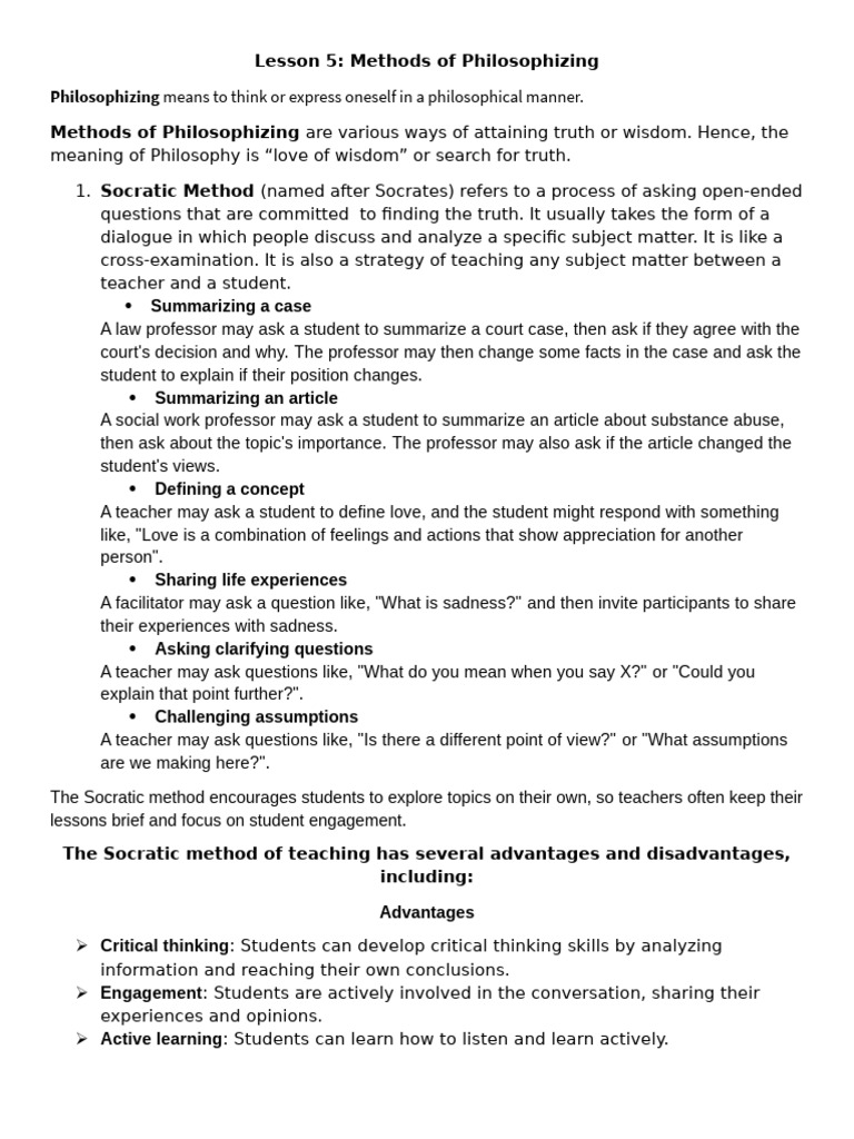 Lesson 5 - Methods of Philosophizing | PDF | Socrates | Critical Thinking