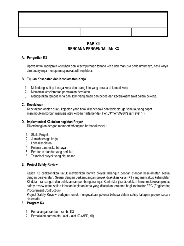 12 Rencana Pengendalian K3 | PDF