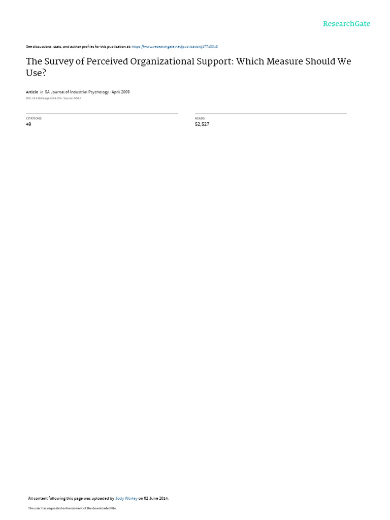 The Survey of Perceived Organizational Support Whi | PDF | Factor ...