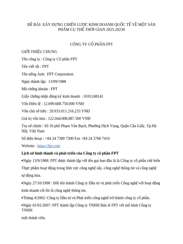 CÔNG TY CỔ PHẦN FPT | PDF