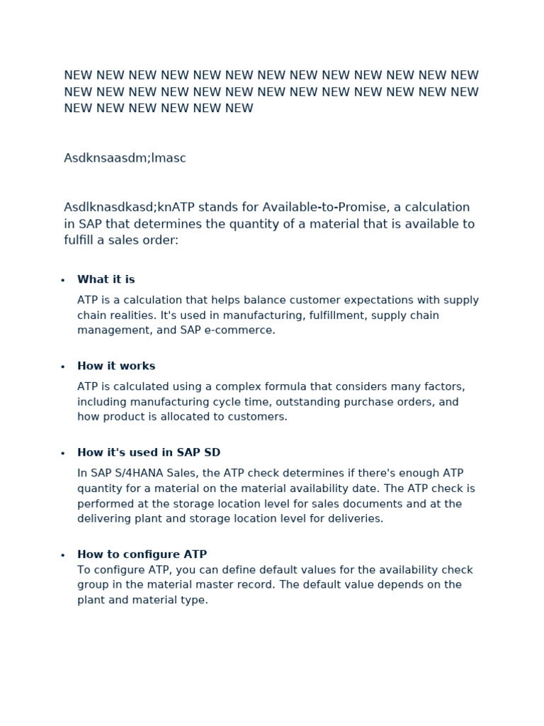 SAP ATP: Calculation and Configuration | PDF