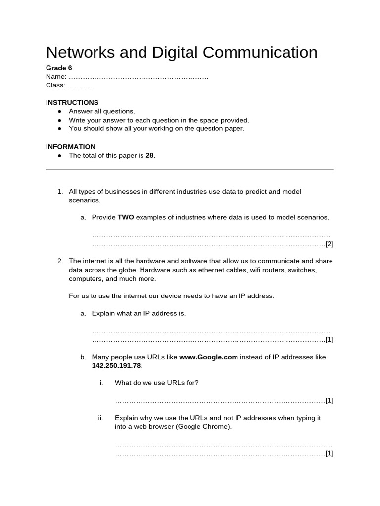 Grade 6 Worksheet Networks | PDF | Computer Network | Computer Science