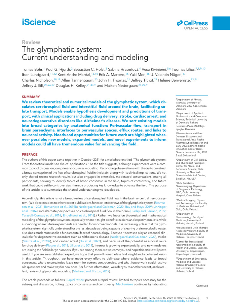 The Glymphatic System - Current Understanding and Modeling | PDF ...