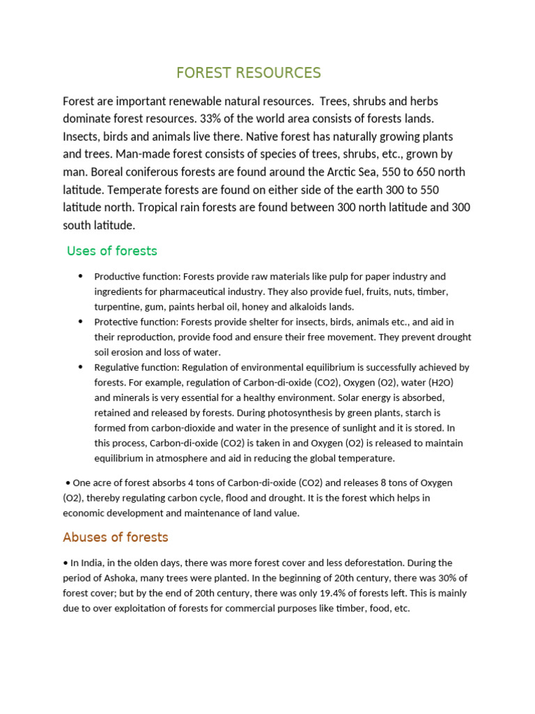 Forest Resources: Uses and Threats | PDF | Forests | Deforestation