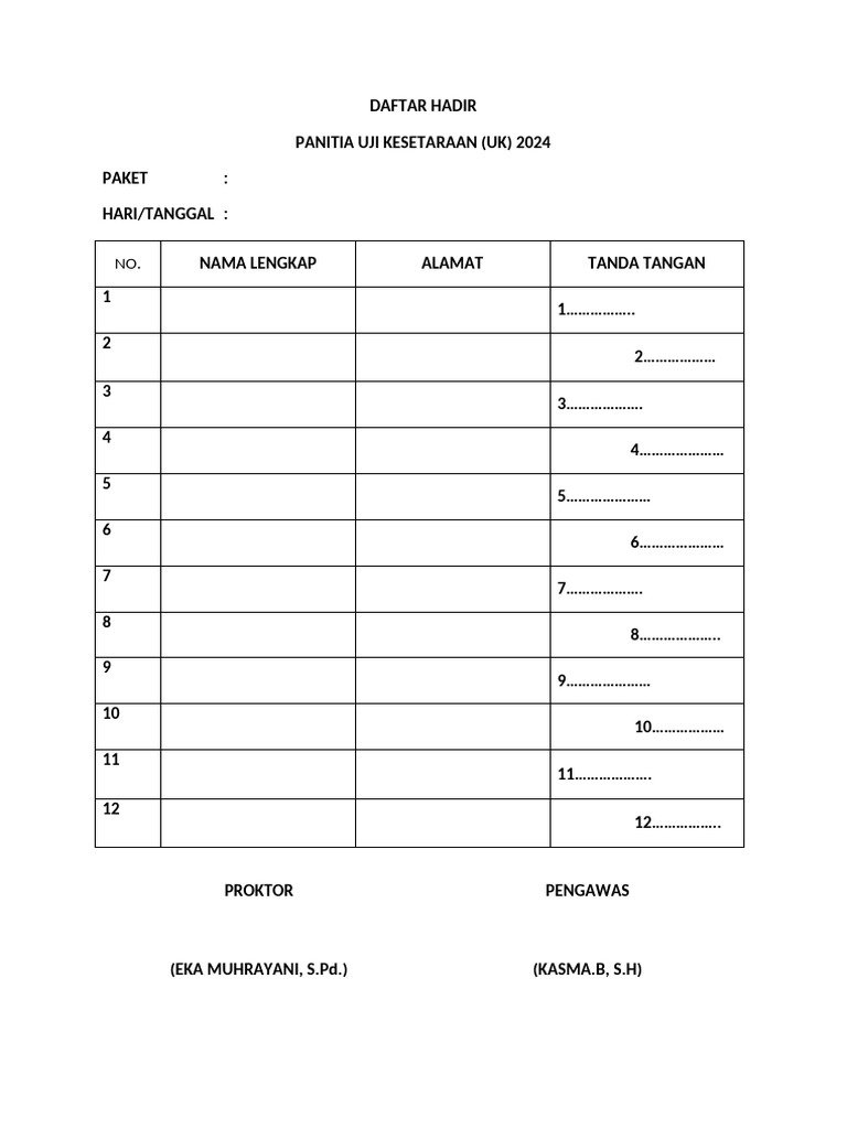 Daftar Hadir Panitia Uk 2024 | PDF