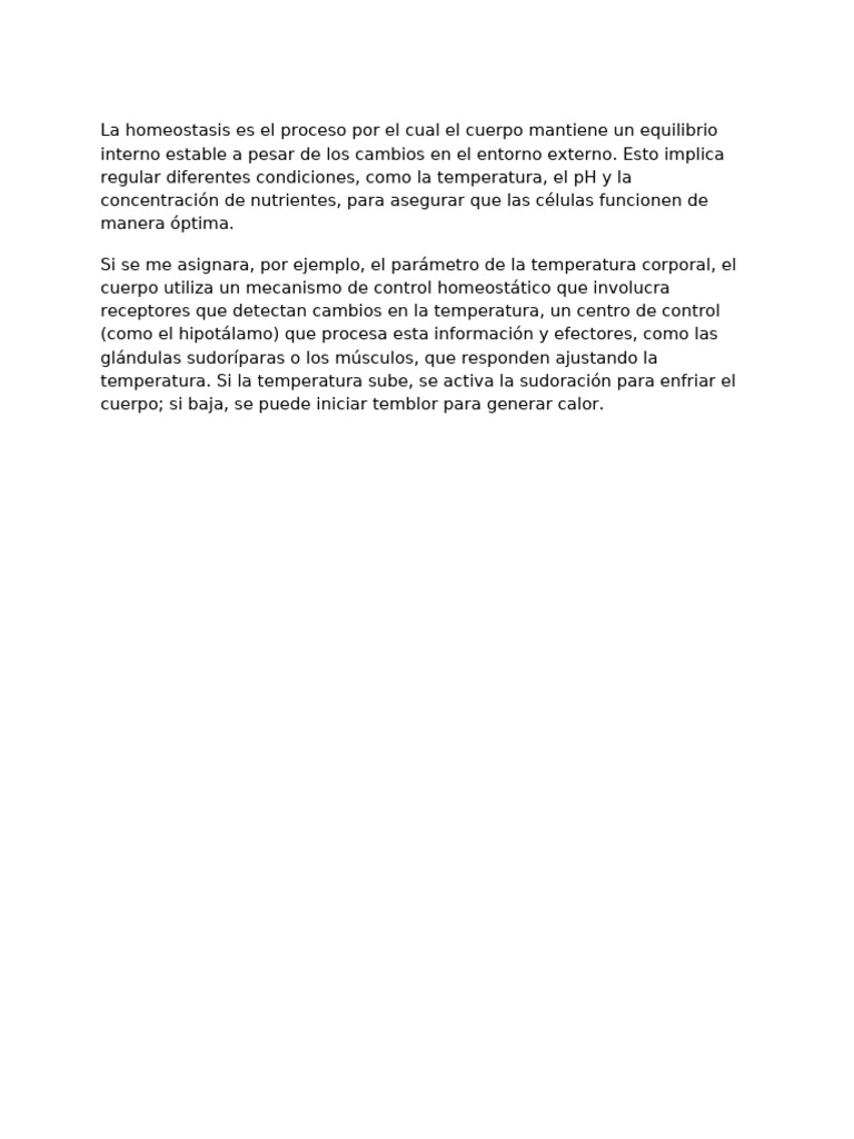 Homeostasis: Mantenimiento del Equilibrio Interno | PDF | Salud y ...