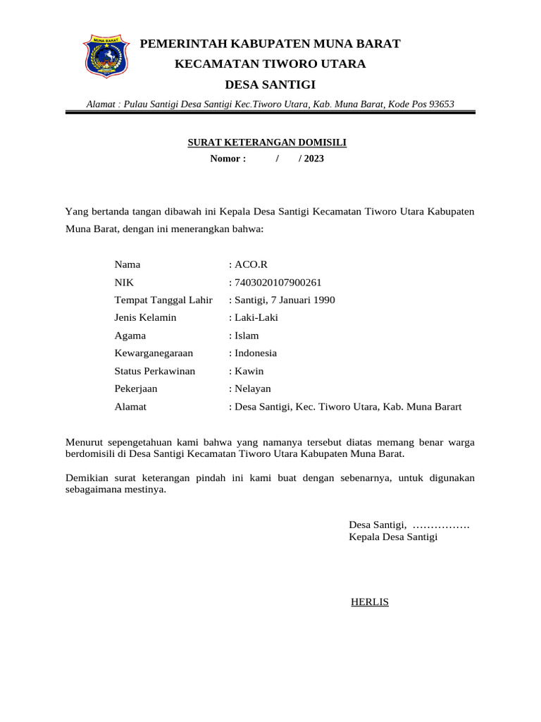 Surat Keterangan Domisili Santigi | PDF