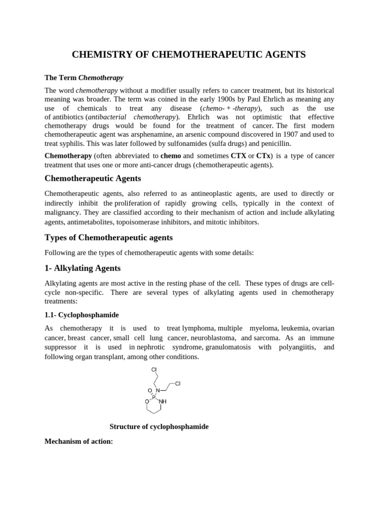 Chemistry of Chemotherapeutic Agents | PDF | Chemotherapy | Dna