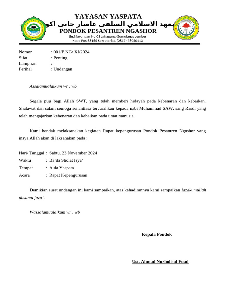 Undangan Rapat Pengurus | PDF