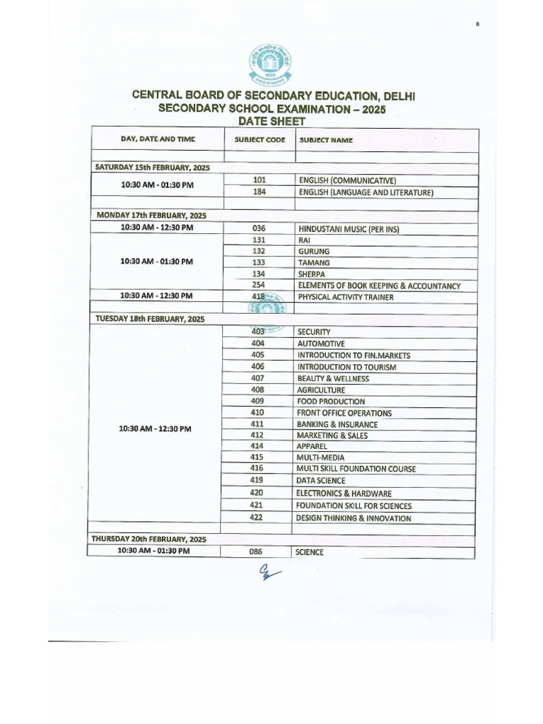 CBSE Class X-Date Sheet | PDF