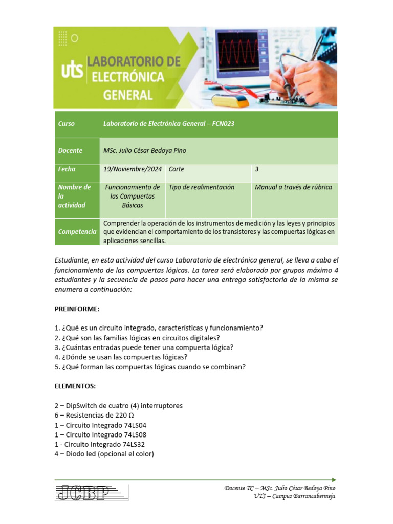 Práctica 7_Funciones Lógicas con Circuito Integrados | PDF ...