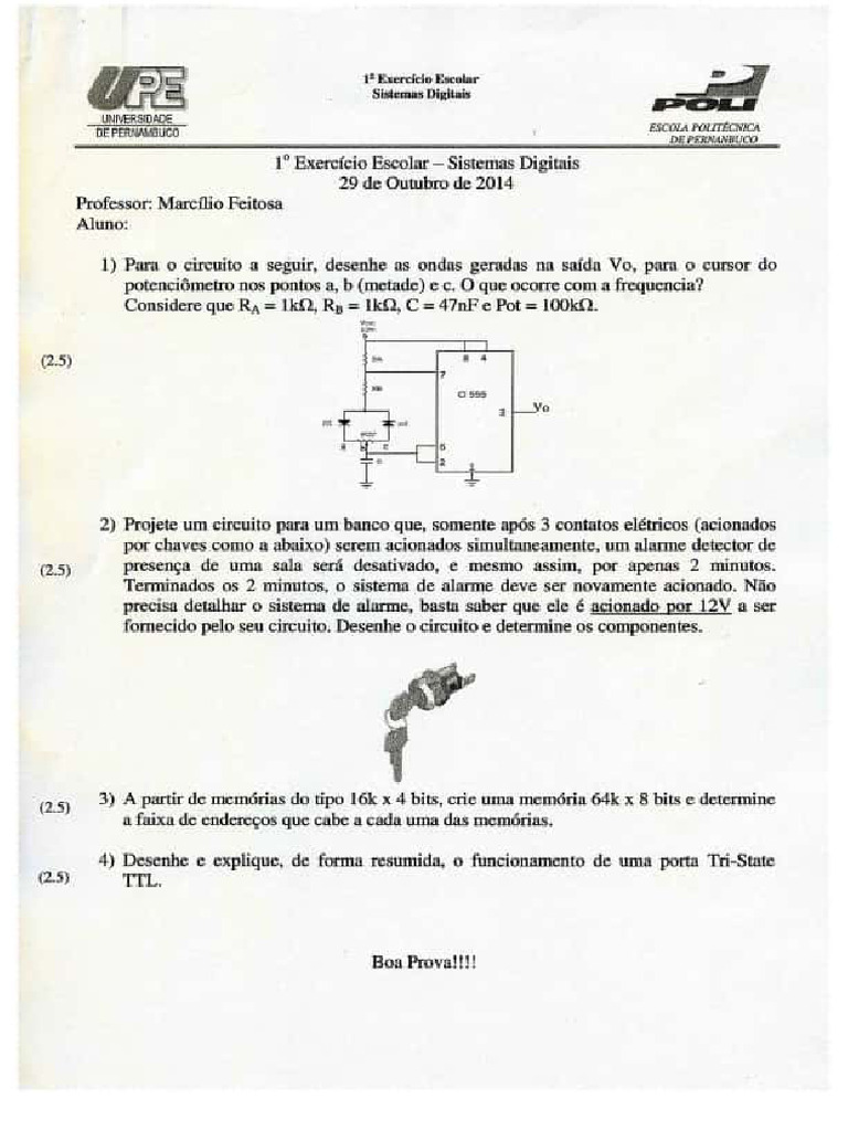 Caderno e Provas 1EE Marcílio Sistemas Digitais | PDF