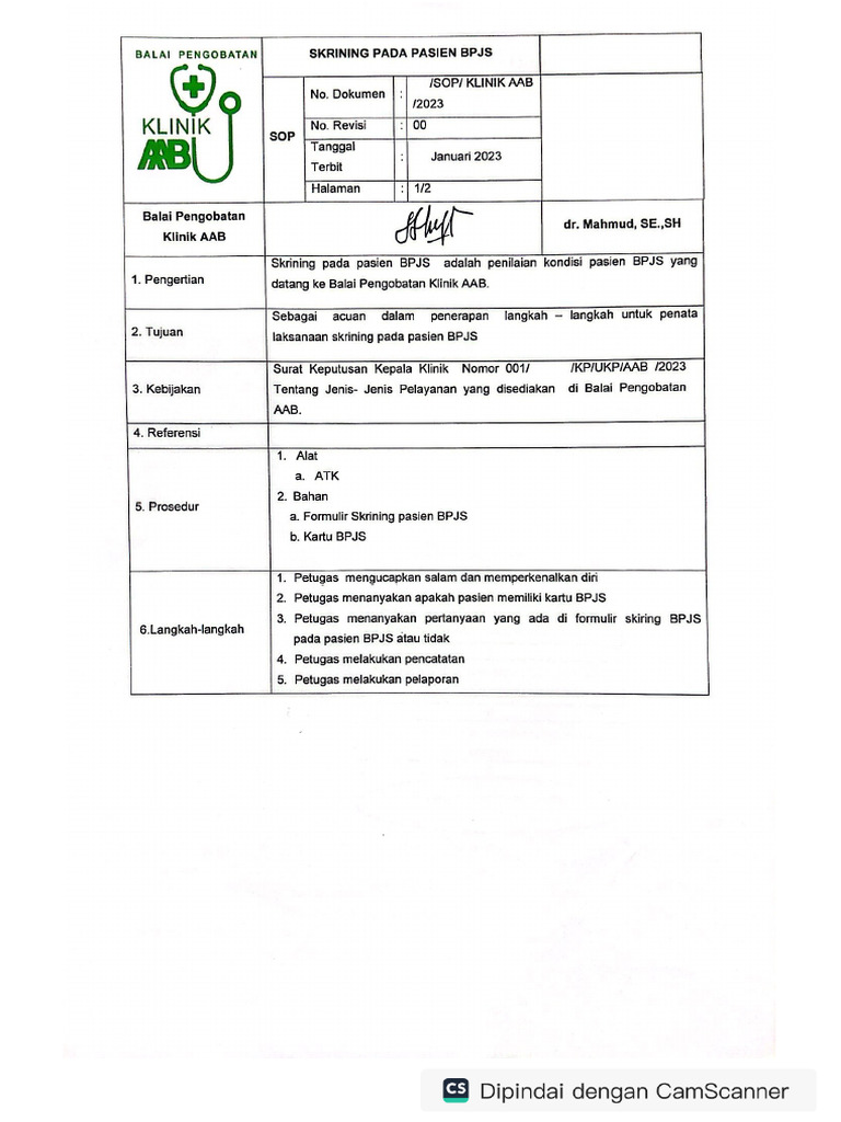 Sop Skrining Pada PS BPJS | PDF