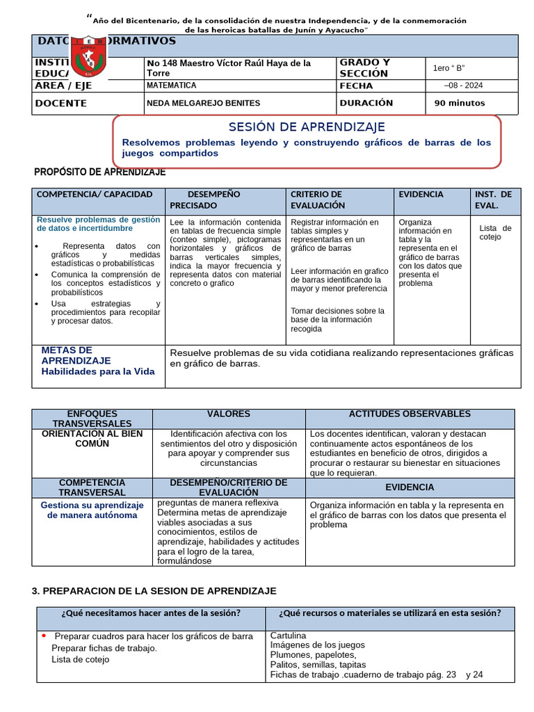 Sesion Leyendo y Construyendo Gráficos de Barras de Los Juegos Compartidos - MAT) | PDF ...