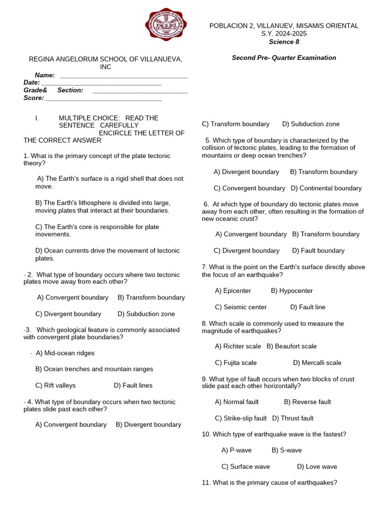 2nd Quaeter Grade 8 | PDF | Earthquakes | Plate Tectonics