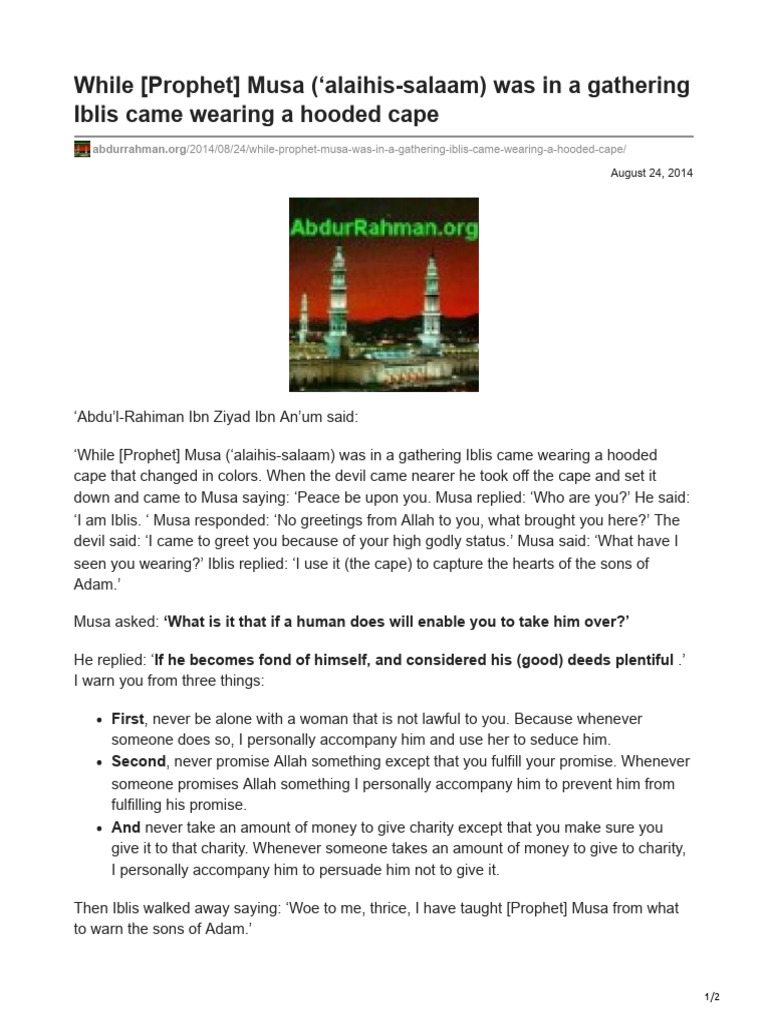 While Prophet Musa Alaihis-Salaam Was in A Gathering Iblis Came Wearing ...