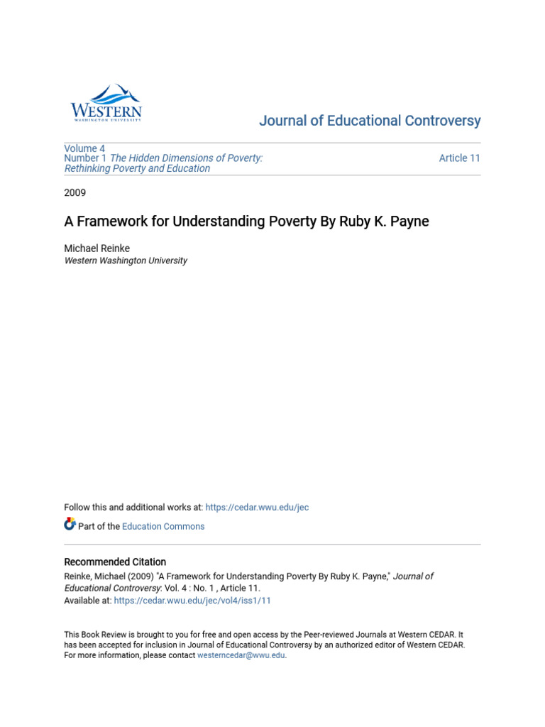 A Framework For Understanding Poverty by Ruby K. Payne | PDF | Poverty | Poverty & Homelessness