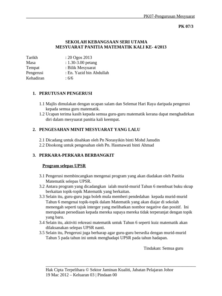 Minit Mesyuarat Sksu Ke 4 | PDF