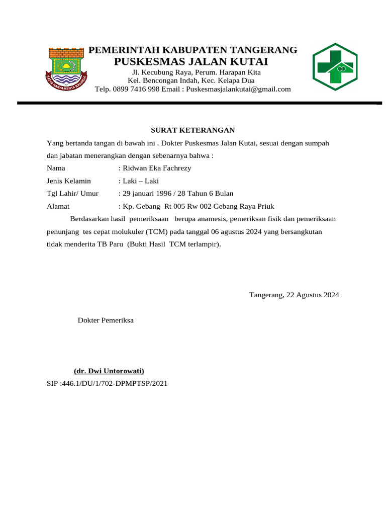 Surat Keterangan Bebas TB | PDF | Kesehatan Holistik | Sains & Matematika