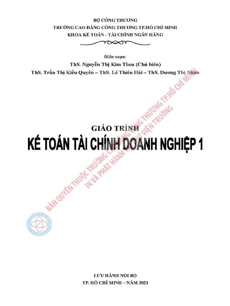 Giao Trinh Ke Toan Tai Chinh Doanh Nghiep 1 2021 | PDF