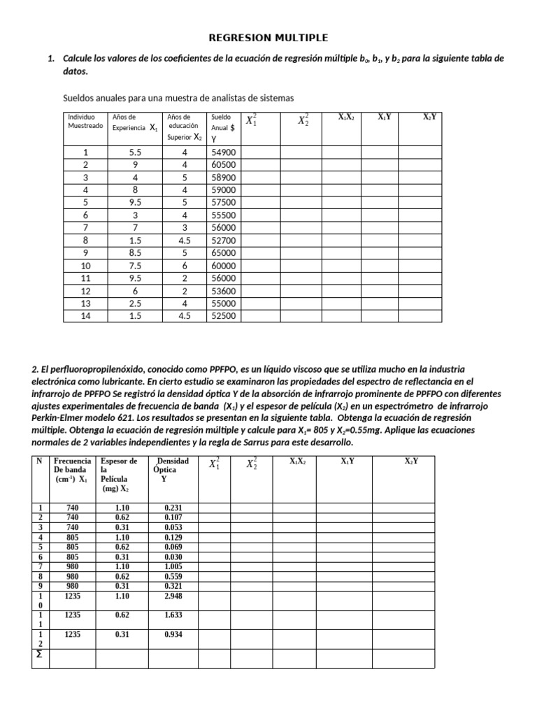 Problemario Regresion Multiple 2024 | PDF | Regresión lineal | Análisis de regresión
