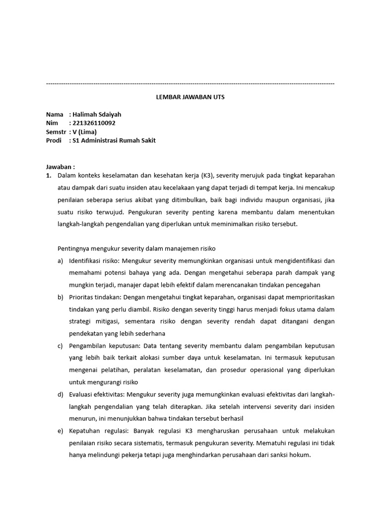 UTS K3: Identifikasi dan Analisis Bahaya | PDF | Komputer | Teknologi ...