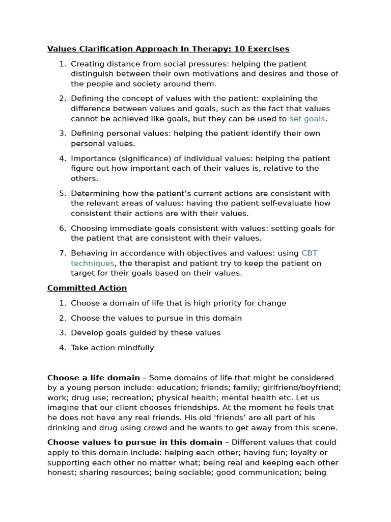 Values Clarification | PDF | Goal | Psychotherapy