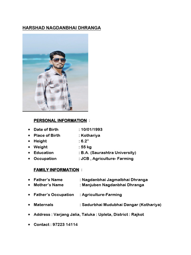 Harshad Dhranga Biodata | PDF | Wellness | Lifestyle