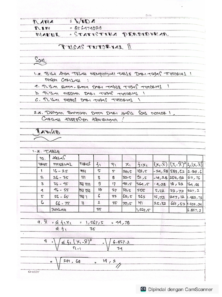 Tugas Tutorial 2 Statiska Pendidikan, Wida, 856474029 | PDF
