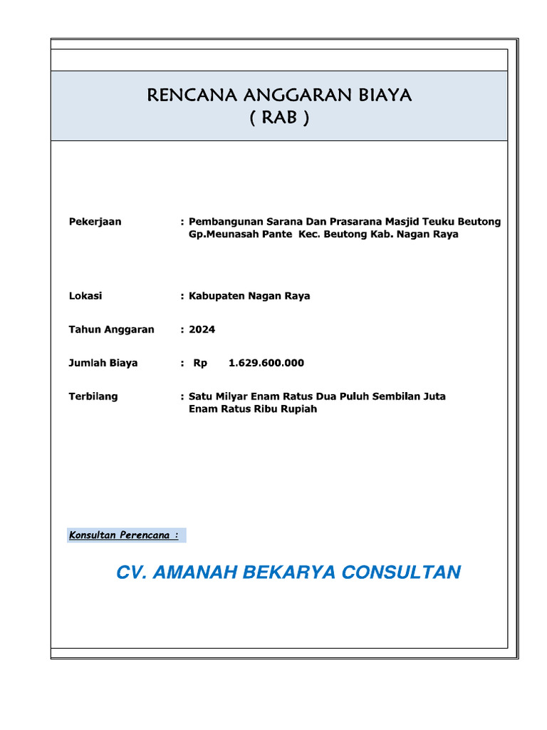 Revisi Rab Pembangunan Masjid Teuku Beutong GP - Meunasah Pante ...