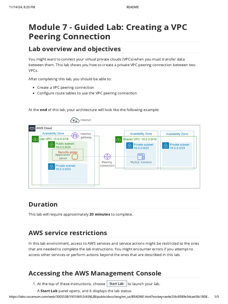 Module 7 - Guided Lab - Creating A VPC Peering Connection | PDF | Databases | Ip Address
