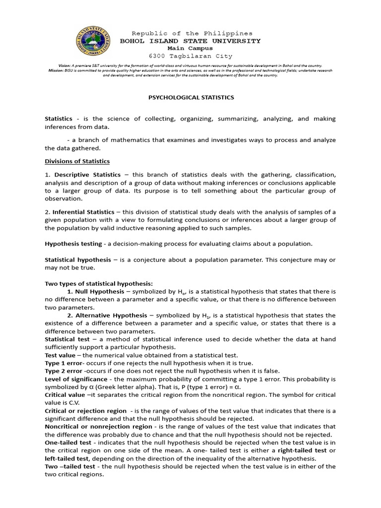 Psych Stat Lec 1 | PDF | Statistical Hypothesis Testing | Statistics