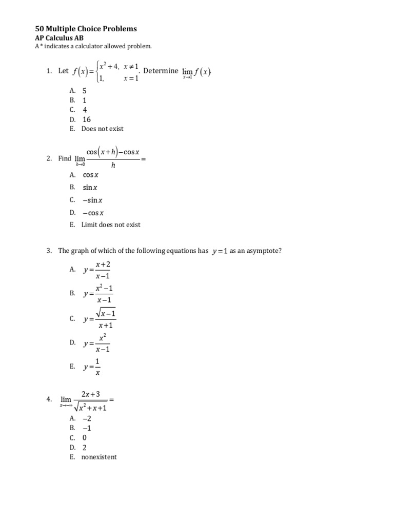 50 Multiple Choice Problems | PDF | Trigonometric Functions | Mathematical Analysis