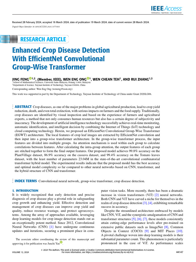 Enhanced Crop Disease Detection With Efficientnet Convolutional Group